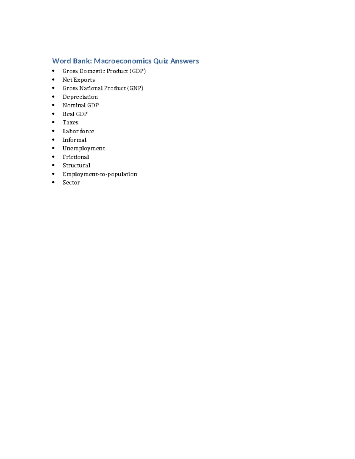 Word bank macroeconomics quiz - Sports And Exercise Psychology - Word ...