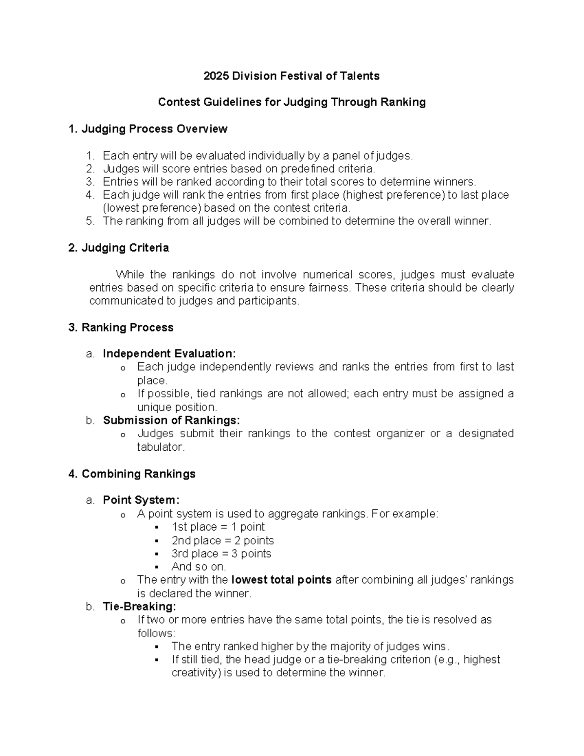 Contest Guidelines for Ranking - 2025 Division Festival of Talents ...