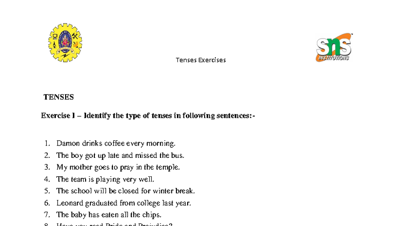TENSES Exercises and Answers for English Grammar Mastery - Studocu