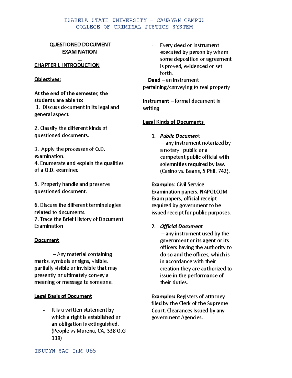 IM-QDE - Overview of Questioned Document Examination Principles - Studocu