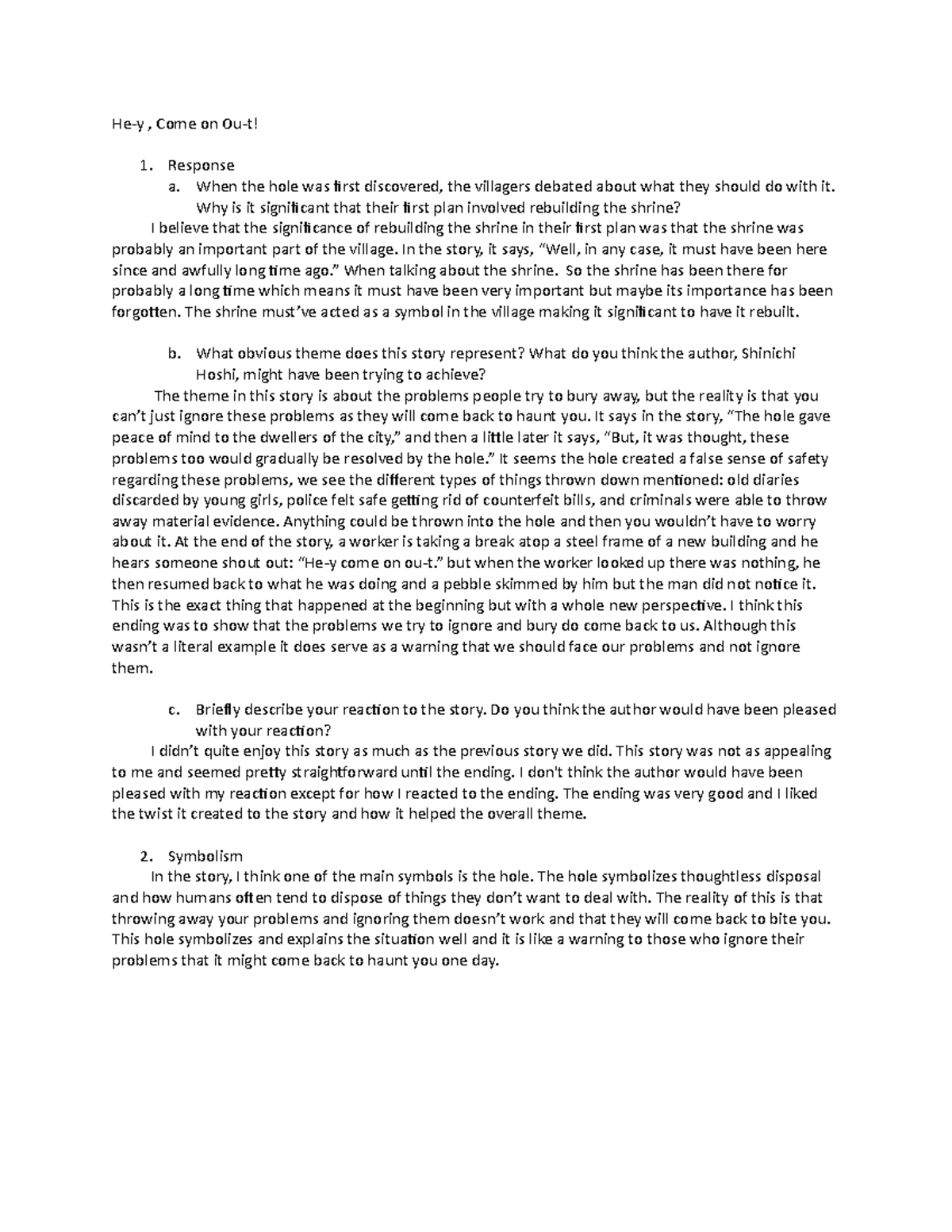 Analysis of "Hey, Come on Out!" - English Essay Notes - Studocu