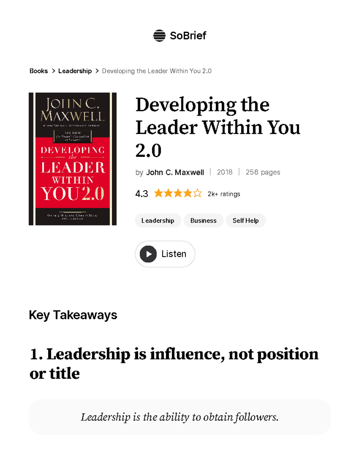 Developing-the-leader-within-you-2-0 Summary - SoBrief Leadership is ...