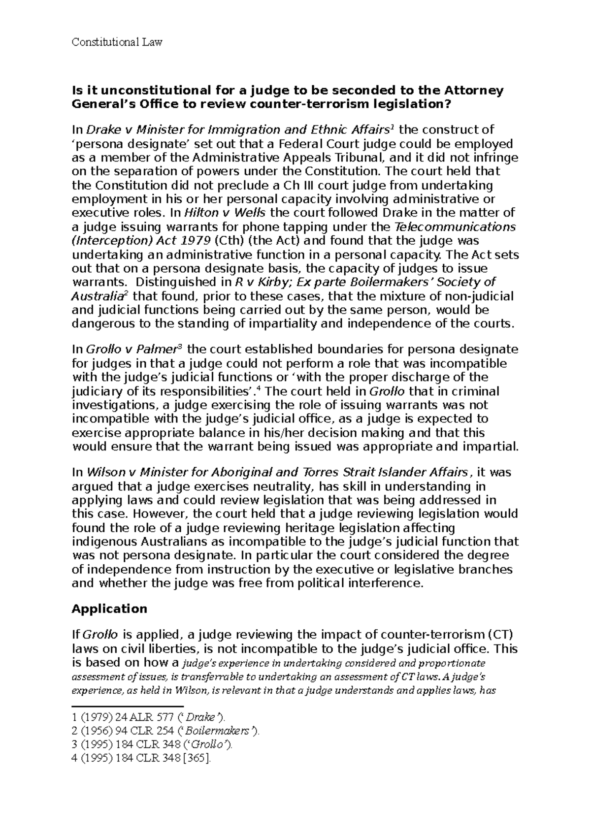 Constitutional Law: Analysis of Grollo v Palmer's Legal Implications ...