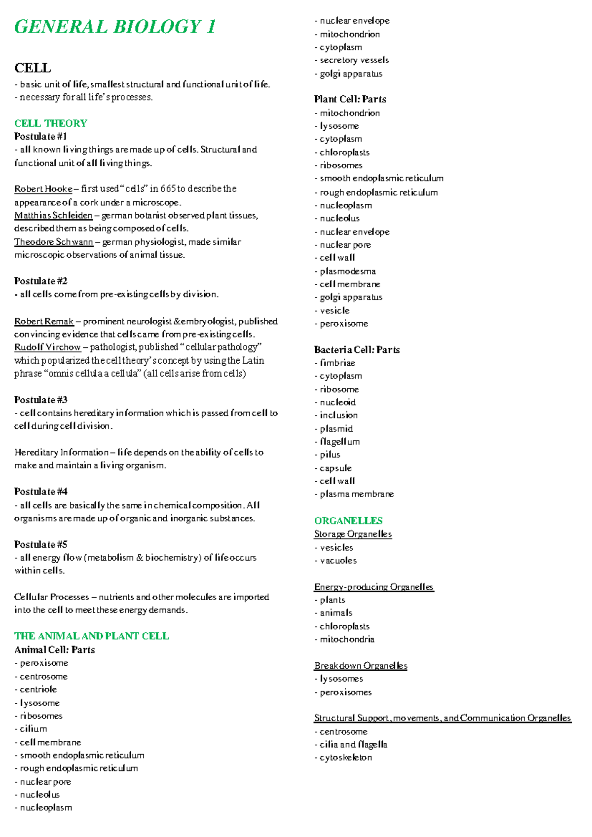 Gen Bio 1 (BIOL101) 1st Quarter Comprehensive Reviewer and Notes - Studocu