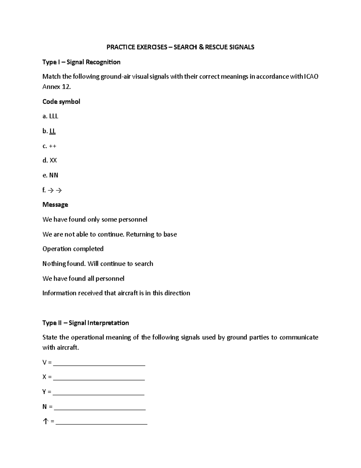 PRACTICE EXERCISES FOR SAR SIGNALS: TYPE I & II Recognition - Studocu