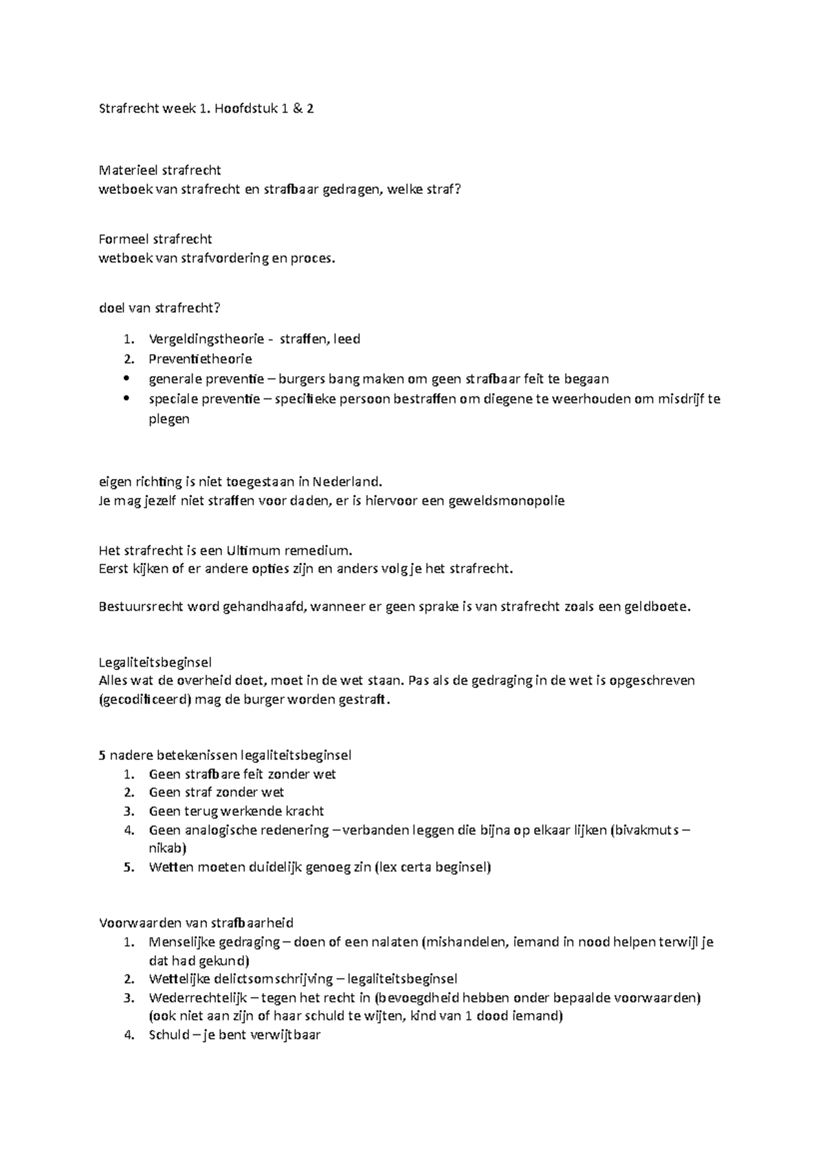 Samenvatting Strafrecht Jaar 1 - Hoofdstukken 1 tot 5 Inholland ...