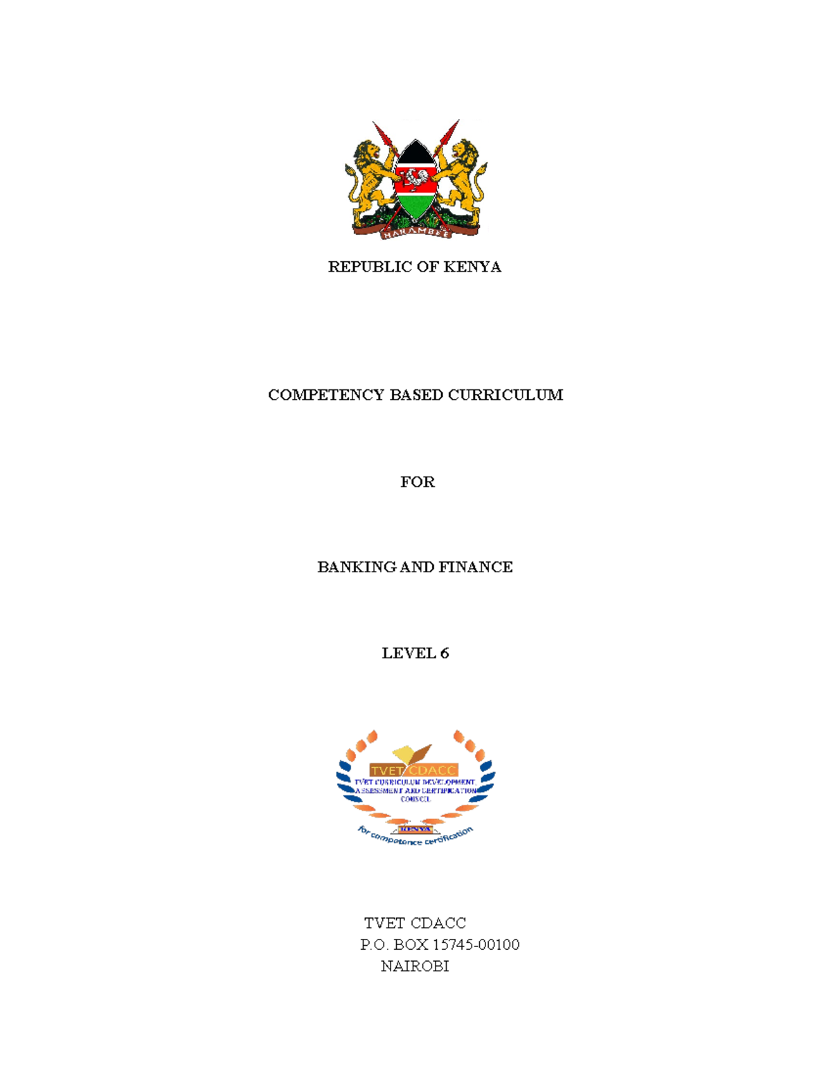 CURR - Competency Based Curriculum for Banking & Finance Level 6 - Studocu