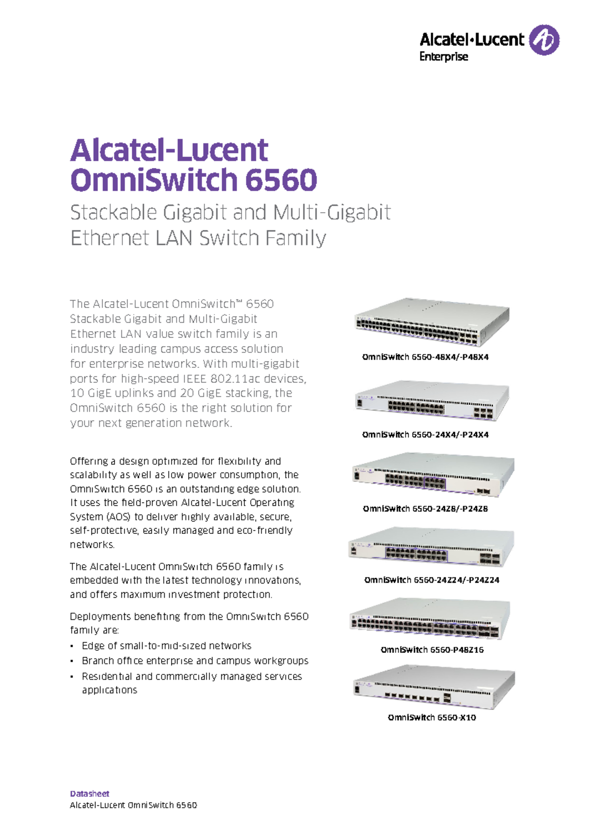 Omniswitch 6560 datasheet en - Datasheet Alcatel-Lucent OmniSwitch 6560 ...
