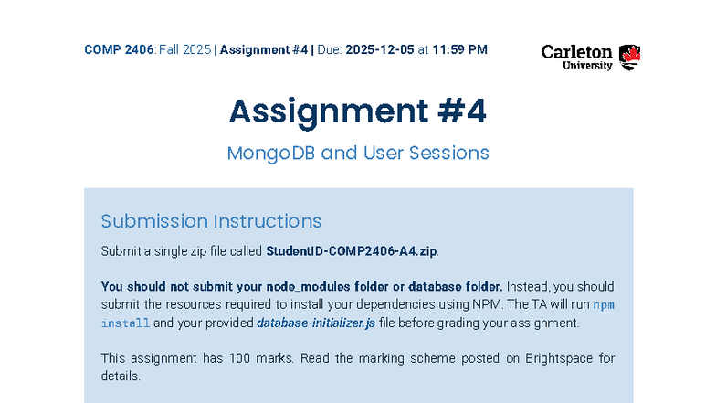 COMP 2406: Fall 2025 Assignment 4 Specification and Guidelines - Studocu