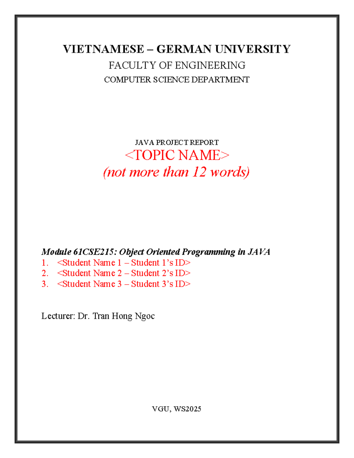 Java OOP - Report Cover Template - Computer Science - VIETNAMESE ...