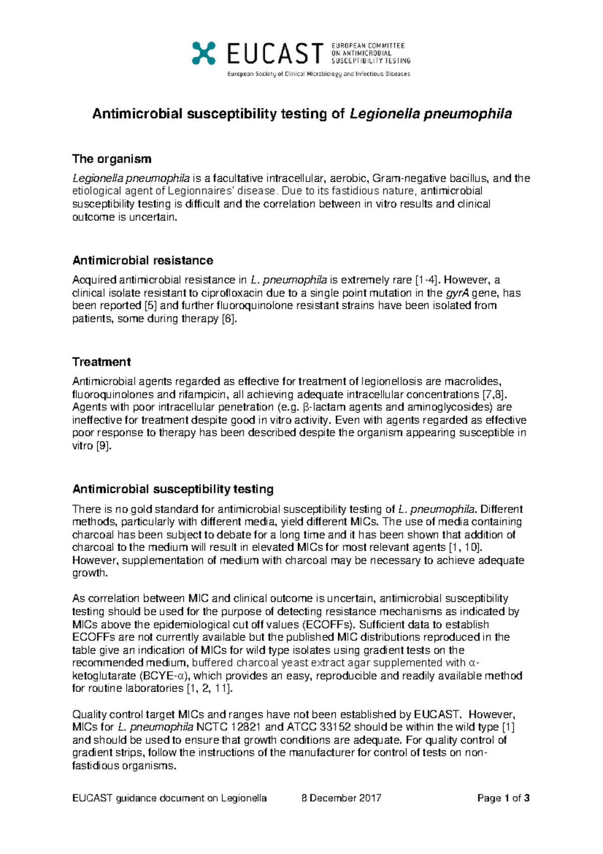 Legionella guidance document 2017 1208 - EUCAST guidance document on ...