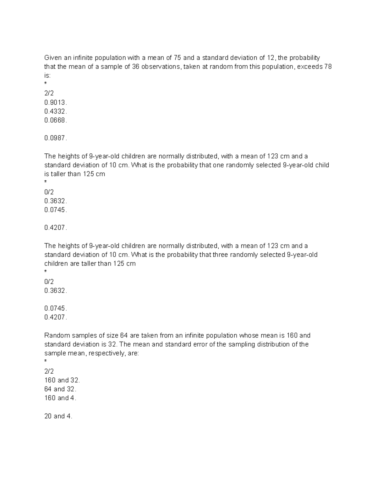 Quiz 9 - Probability and Sampling Distributions in Statistics - Studocu