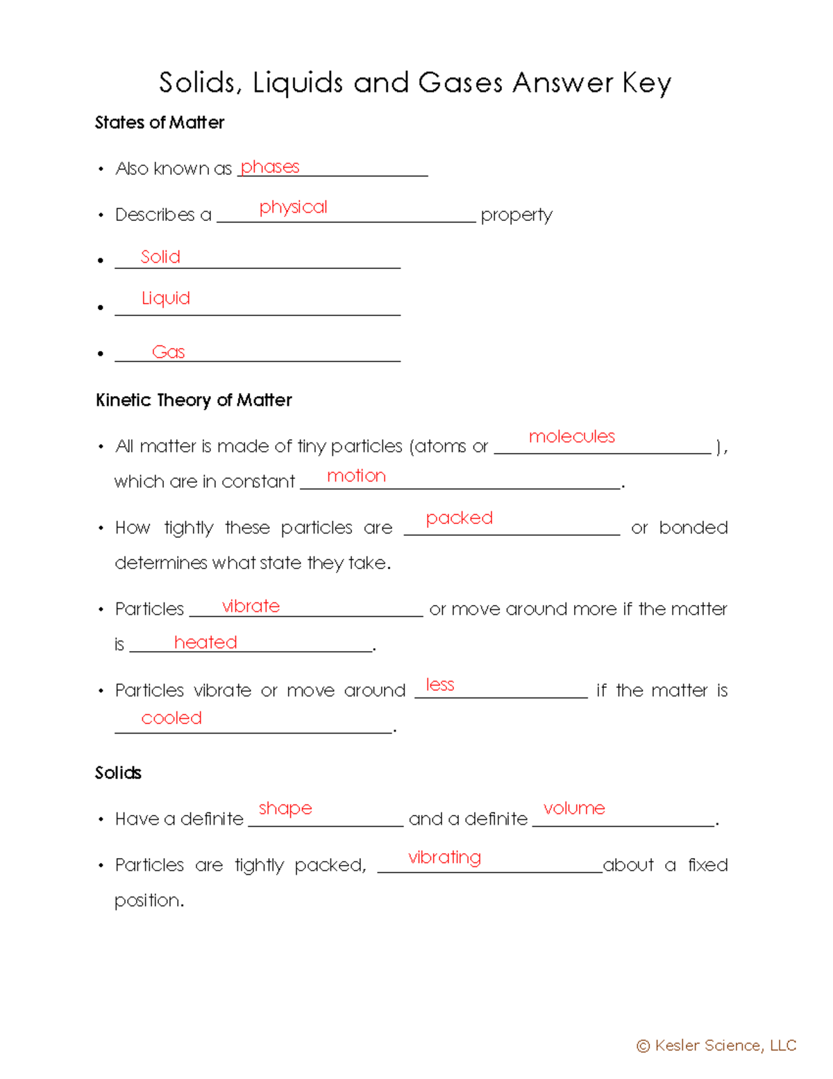 States of Matter: Solids, Liquids, and Gases Answer Key - Studocu