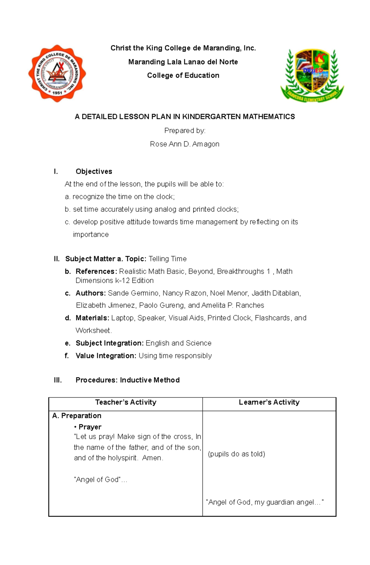 4as Lesson Plan Exle In Math - Infoupdate.org