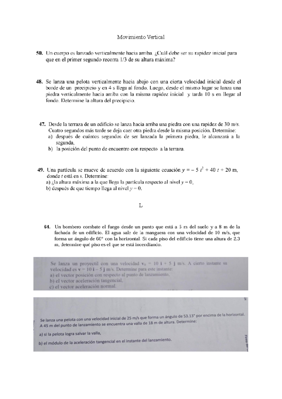 Compendio Ejercicios Movimiento Vertical, Caída Libre y MCU ...