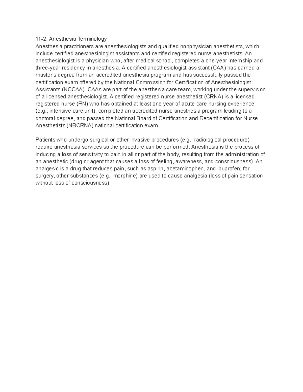 Anesthesia Terminology: Key Definitions for Practitioners - Studocu