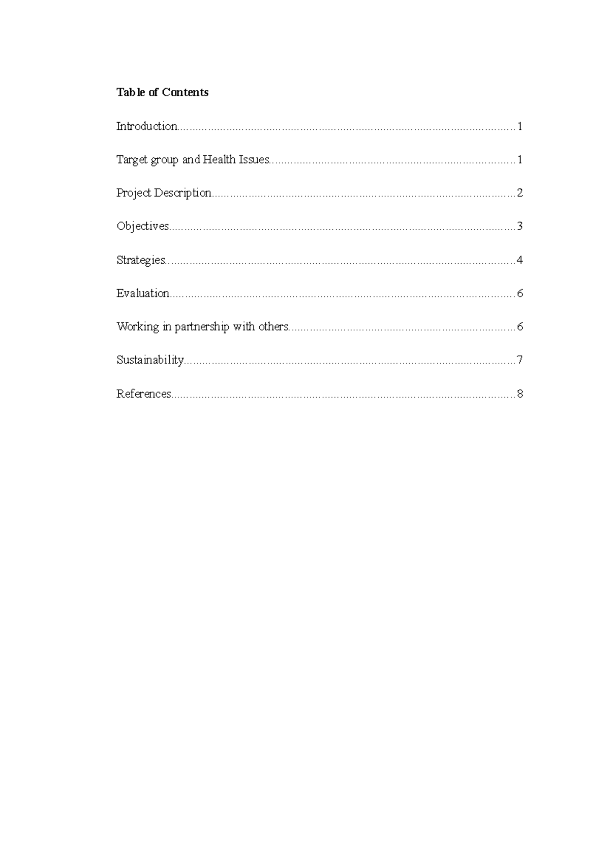 Grant Application 1 - Table of Contents - Studocu
