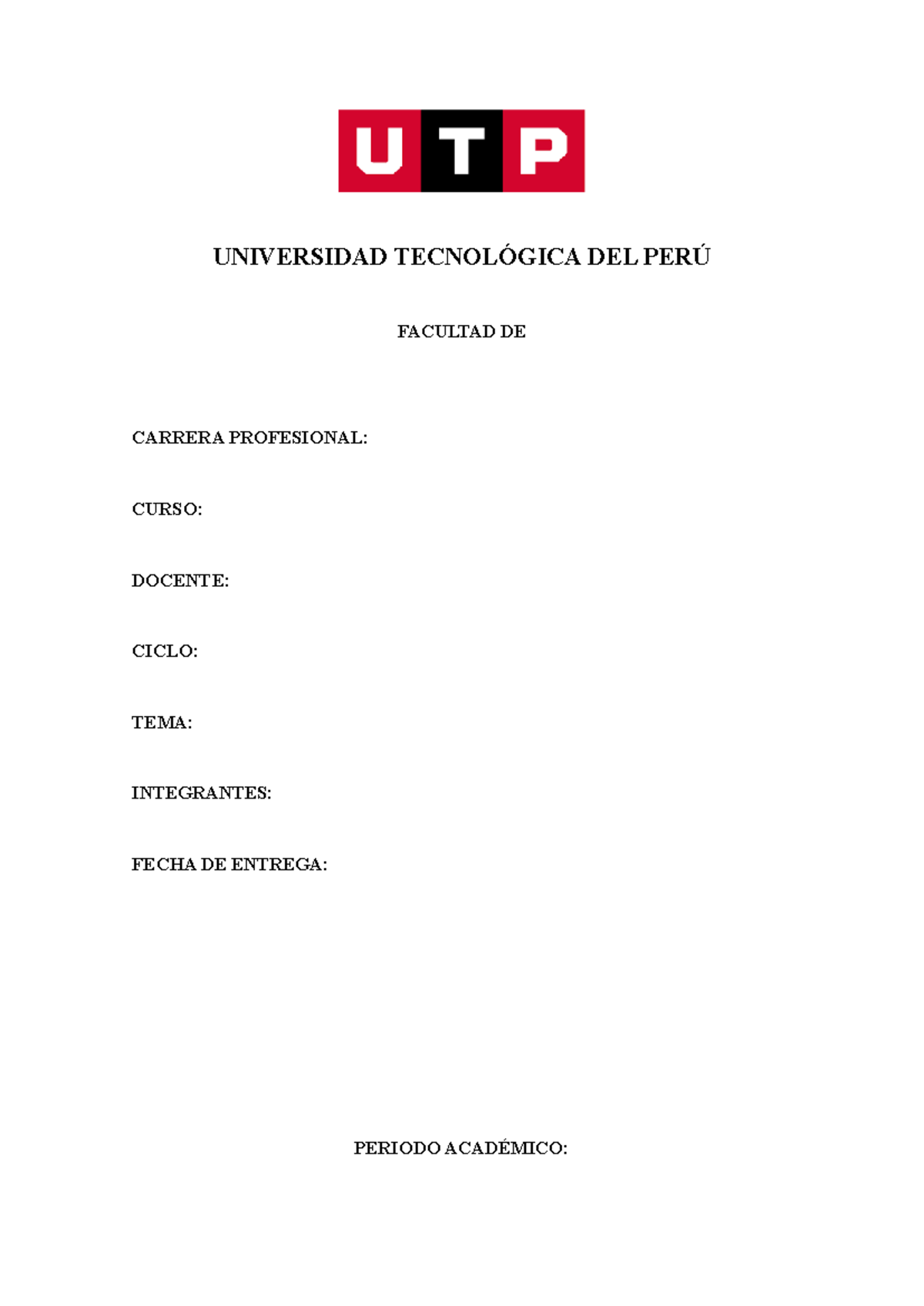 Carátula UTP - Plantilla de carátula para tareas académicas, trabajos ...