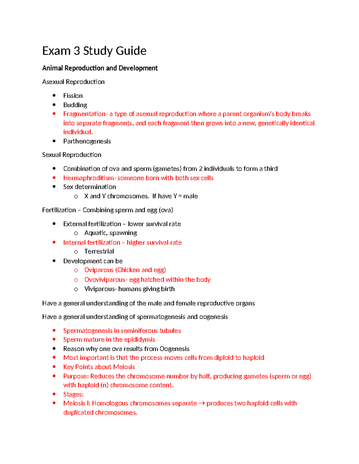 F 25 Exam 3 Study Guide: Animal Reproduction & Development Insights ...