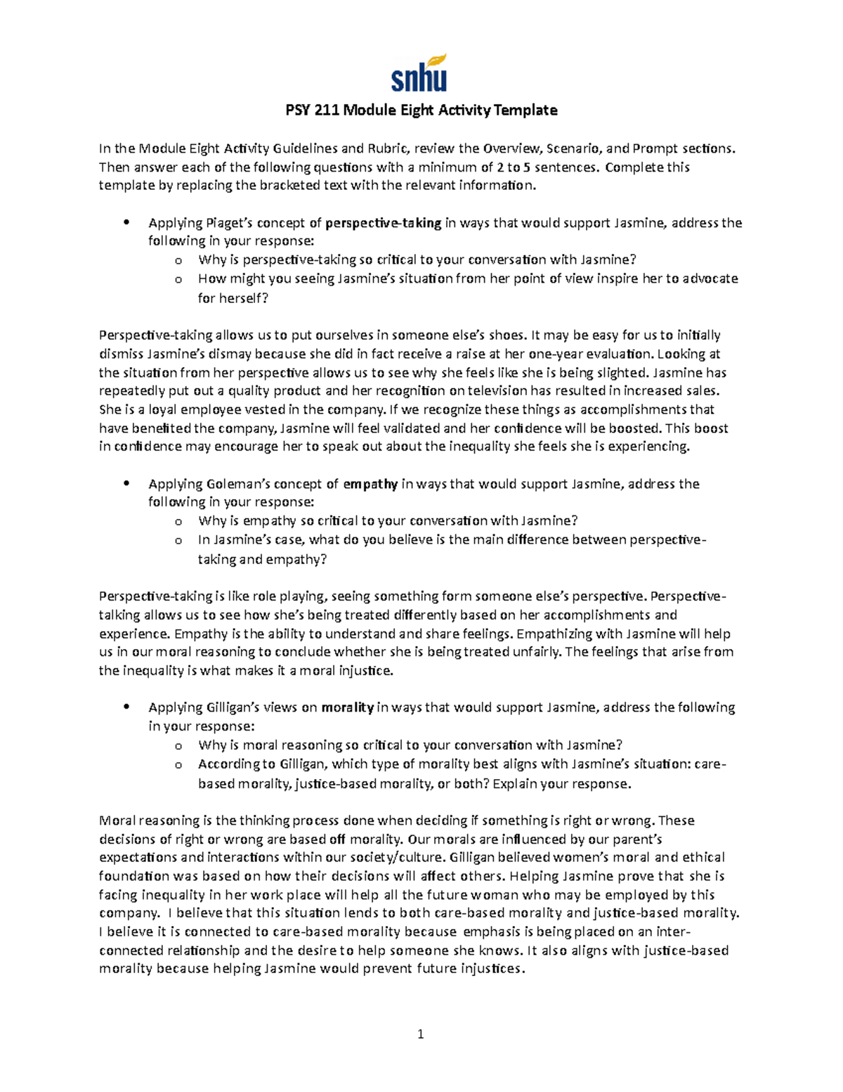 PSY 211 Module Eight Activity Template - Then answer each of the ...