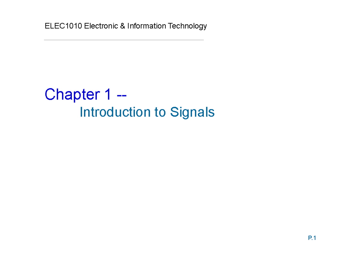 ELEC1010 Chapter 1: Introduction to Signals and Systems - Studocu