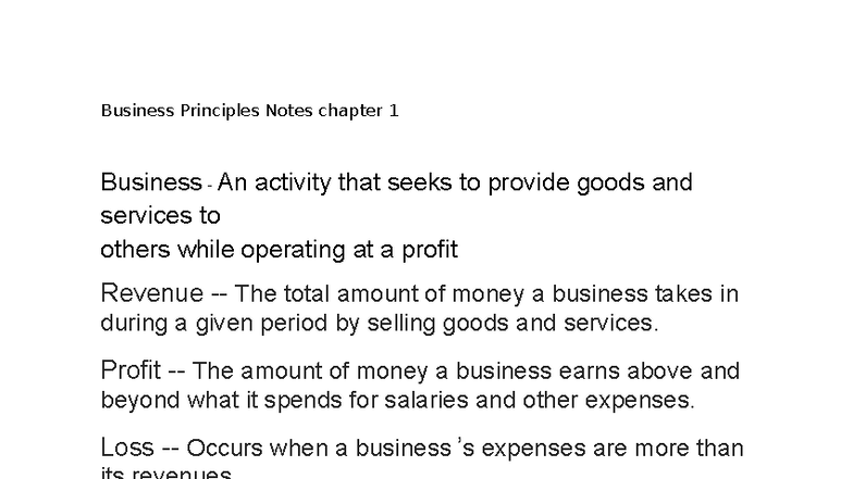 Business Principles Notes (BUS101) - Chapter 1 Overview - Studocu
