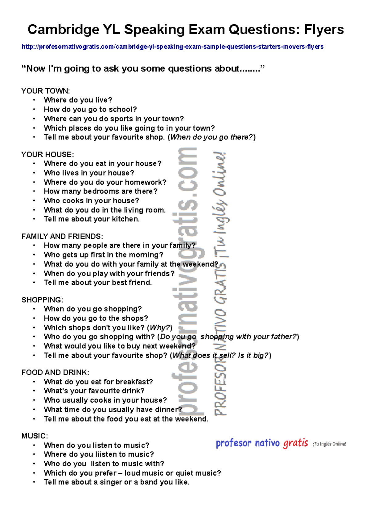 Flyers Speaking Exam Part 4 Questions - Cambridge YL Speaking Exam ...