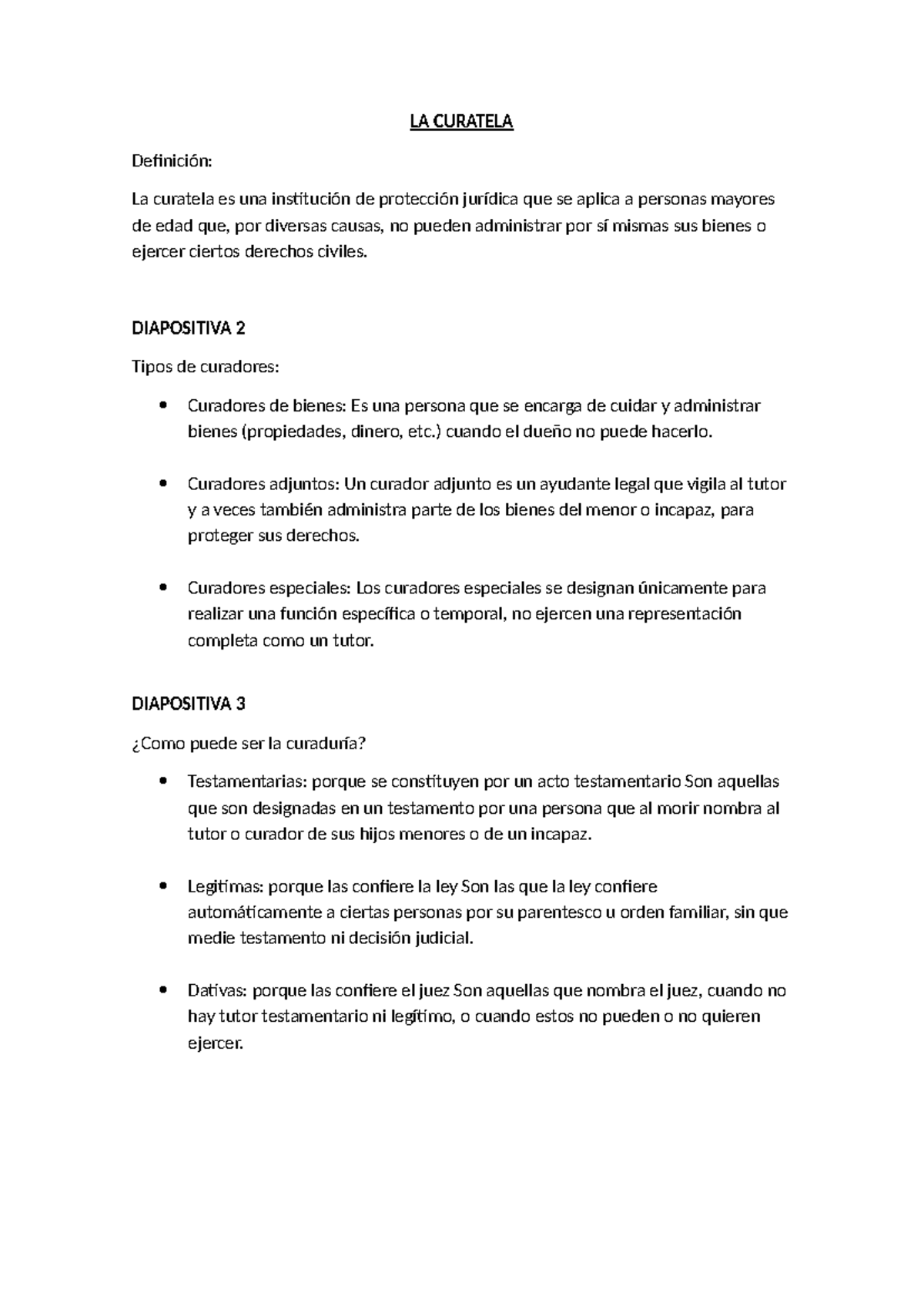 LA CURATELA: Definición y Tipos de Curadores - Studocu