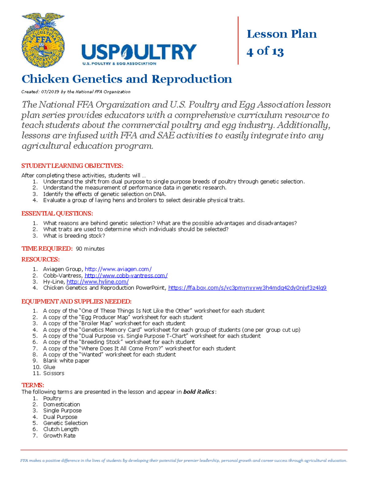 Lesson Plan 4 of 13: Chicken Genetics & Reproduction Overview - Studocu