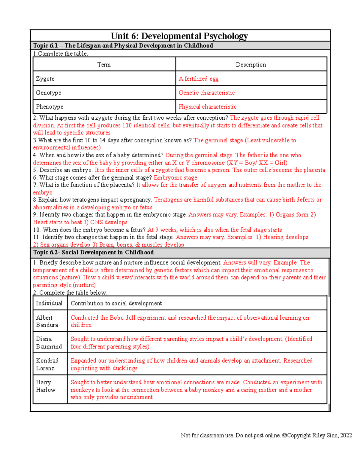 Unit6 Developmental Psychology - Unit 6: Developmental Psychology Topic ...