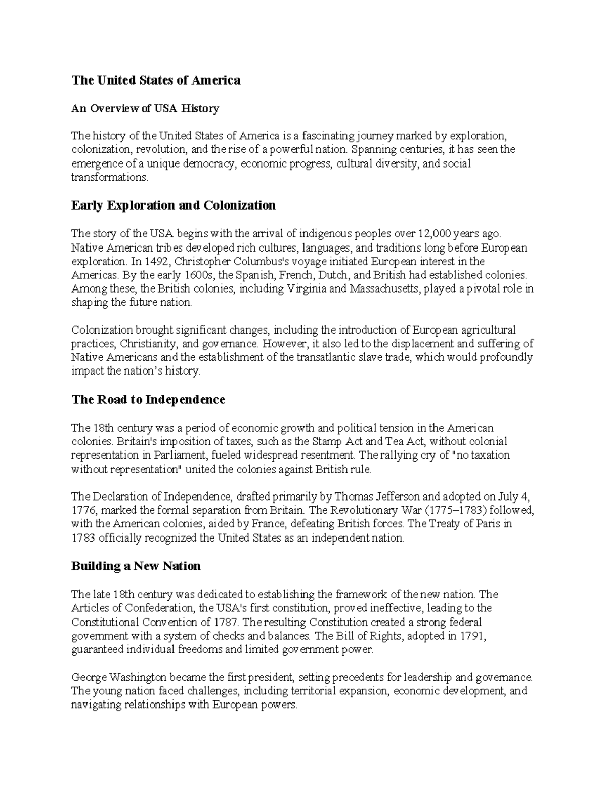 History - best one - The United States of America An Overview of USA ...