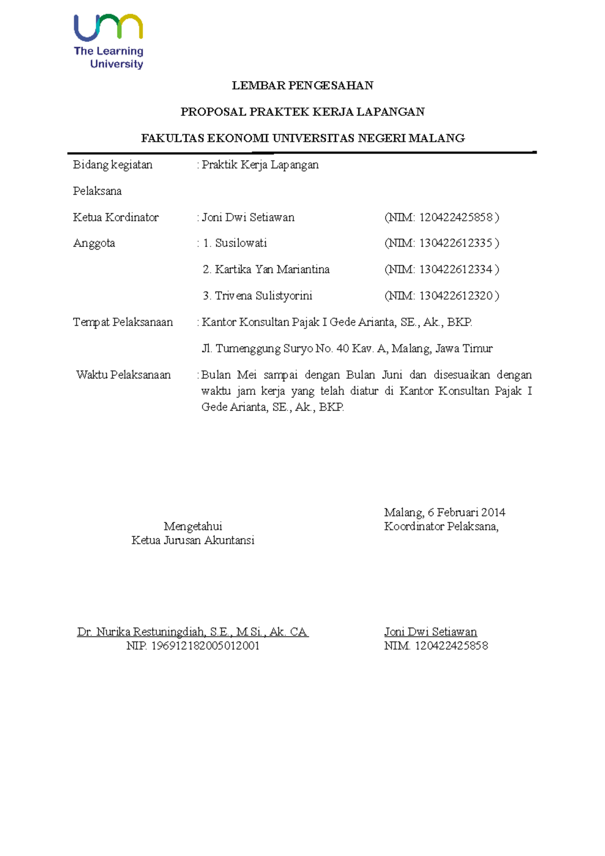 Proposal PKL di Kantor Konsultan Pajak I Gede Arianta, Malang - Studocu