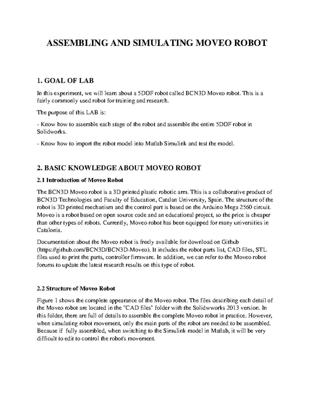LAB3 - Assembling and Simulating the Moveo Robot in Solidworks - Studocu