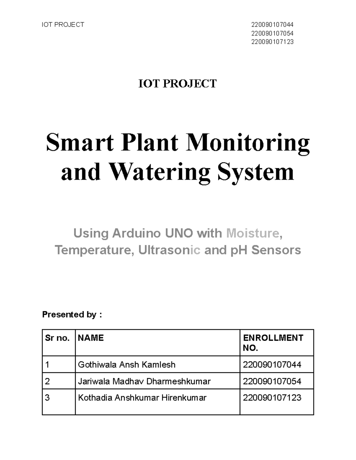 IOT 220090107044 Smart Plant Monitoring System Using Arduino - Studocu
