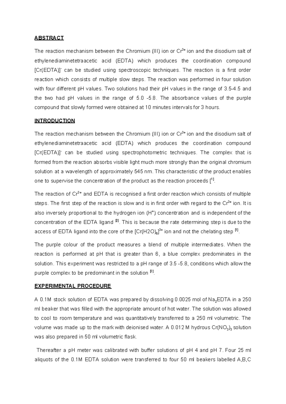Mechanism of Chromium(III) and EDTA Reaction - CHEM 302 Study Notes ...