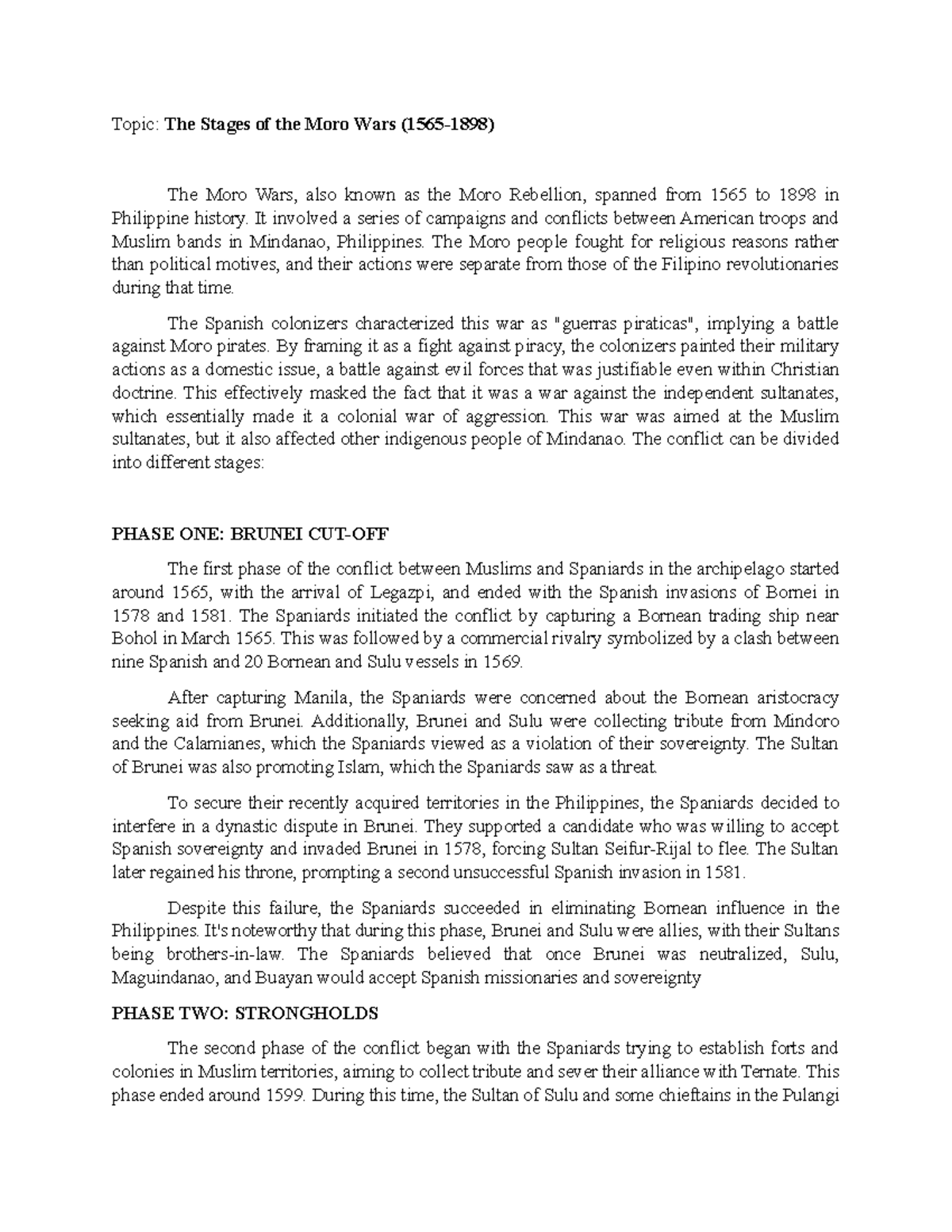 PHIL 101: Analyzing the Stages of the Moro Wars in Philippine History ...