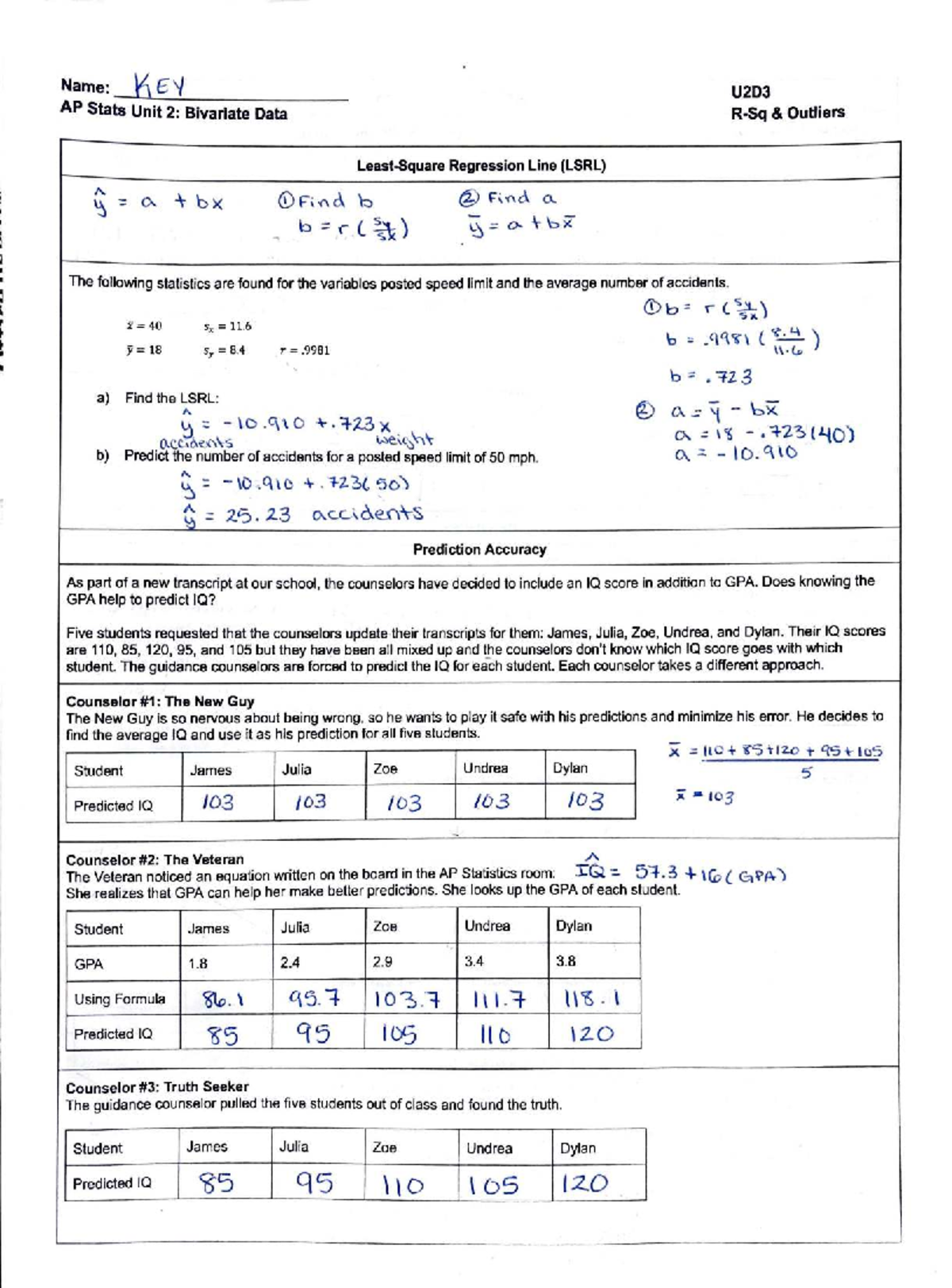 AP Stats U2D3: Bivariate Data Predictions & LSRL Analysis - Studocu