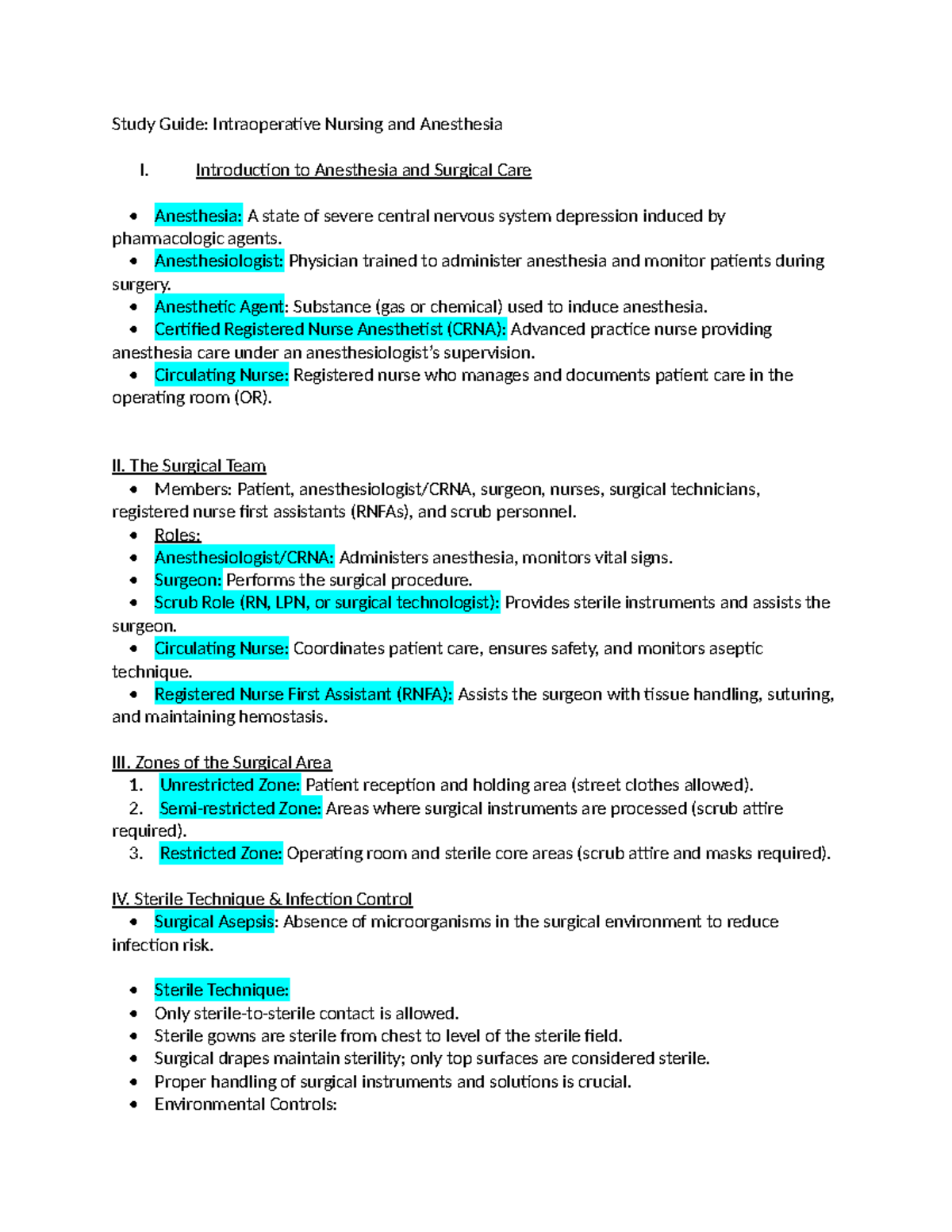 Intraoperative Nursing & Anesthesia Study Guide: Key Concepts and Roles ...