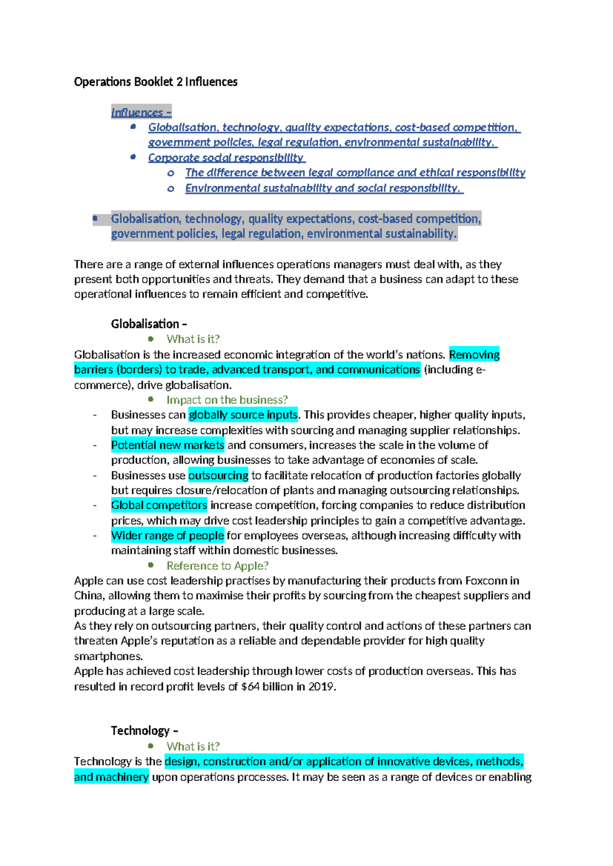 Operations Management - External Influences and Impacts Analysis - Studocu