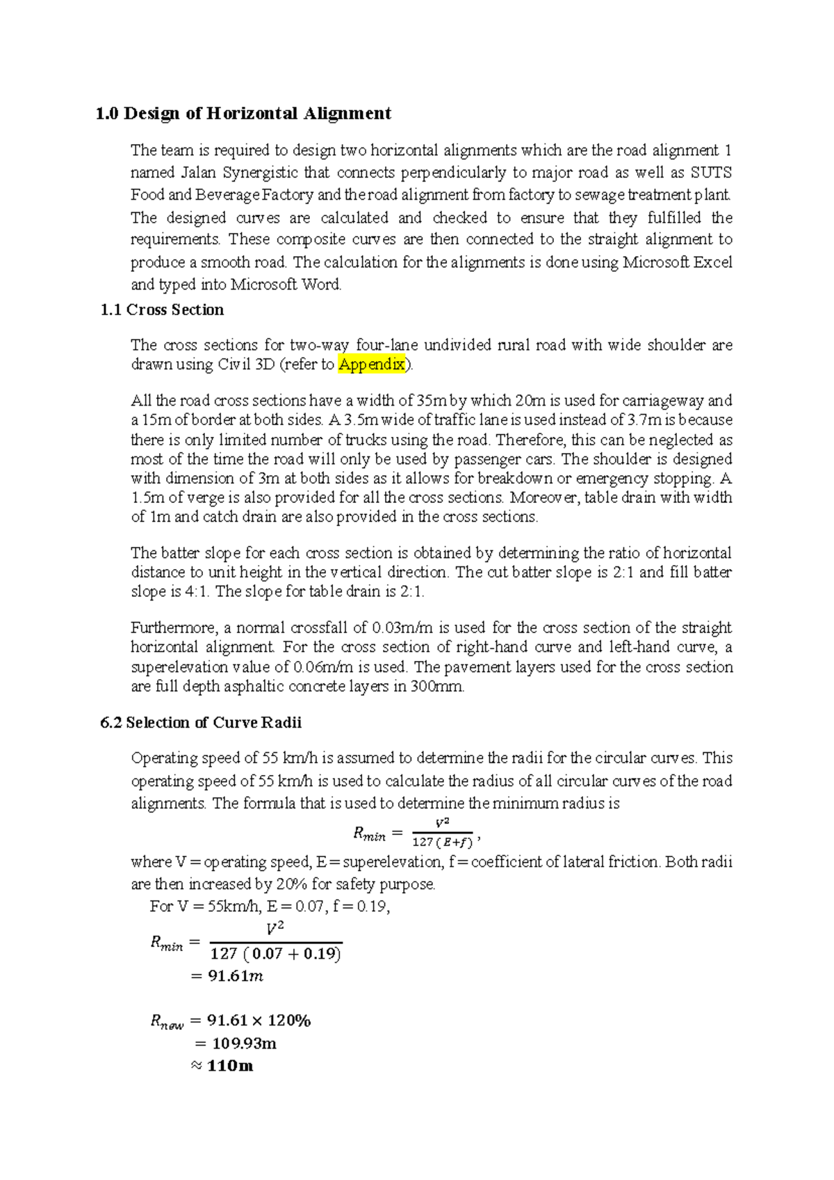 IDP 101: Design of Horizontal Alignment and Cross Sections Analysis ...