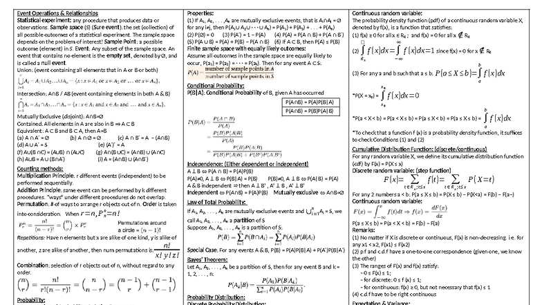 ST2334 Midterms - Event Operations & Relationships Statistical ...