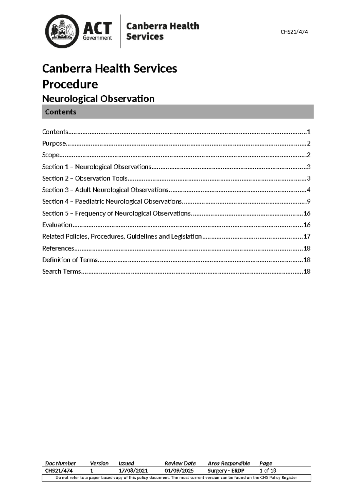 Neurological-Observation - Canberra Health Services Procedure ...