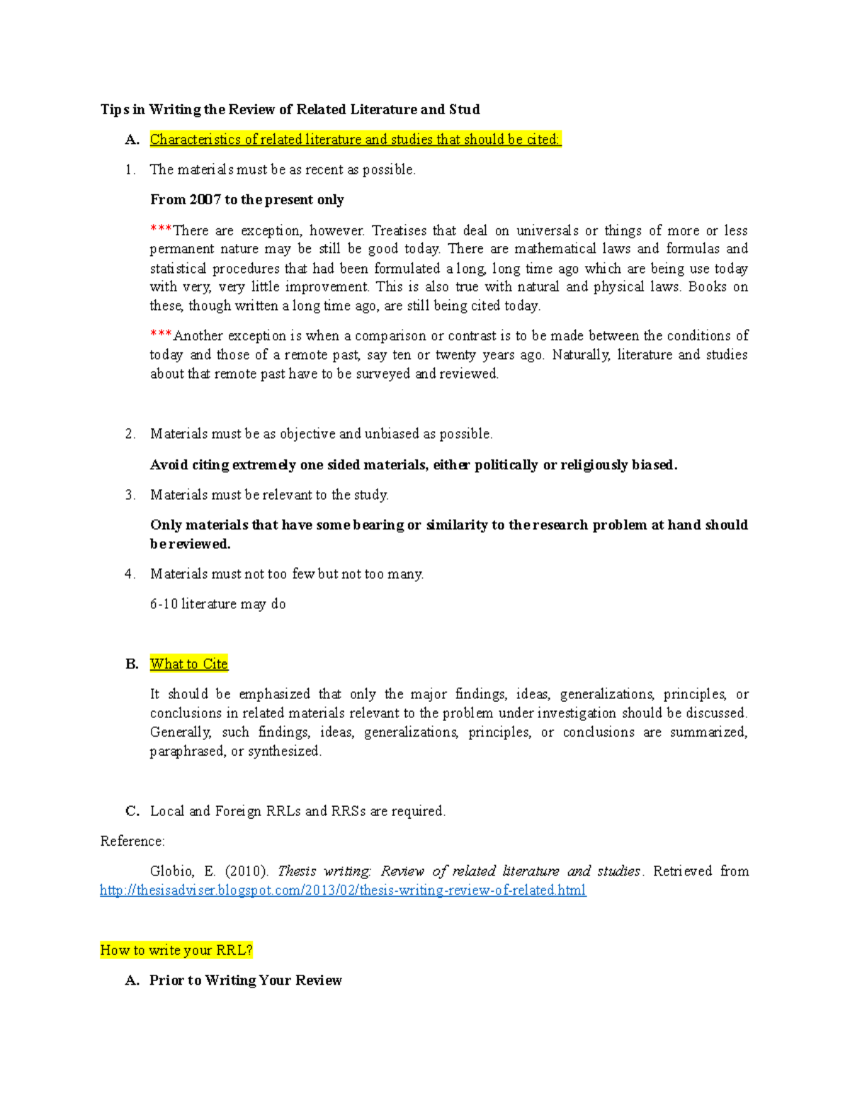 Guidelines for Writing RRL & RRS: Tips for Effective Research - Studocu