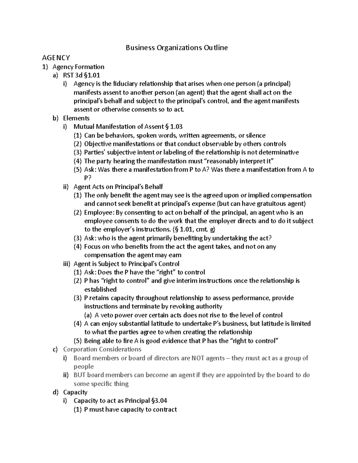 Agency Law Outline (BUS 202) - Key Concepts and Principles - Studocu