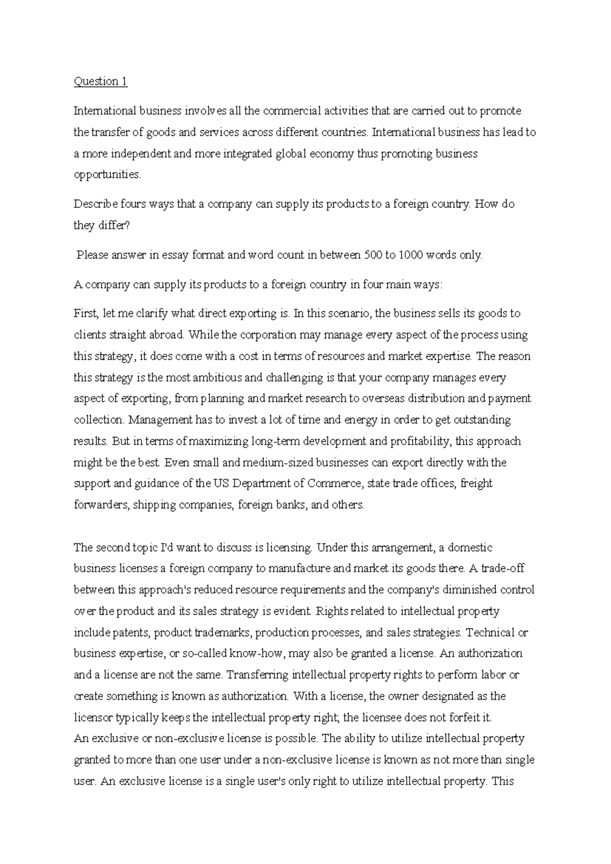 Test of International Business - Question 1 International business ...