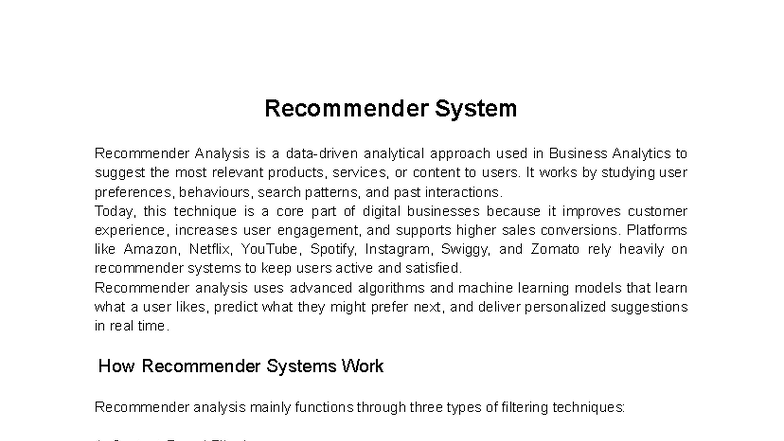 Recommender System Analysis - MBA Notes on Business Analytics - Studocu