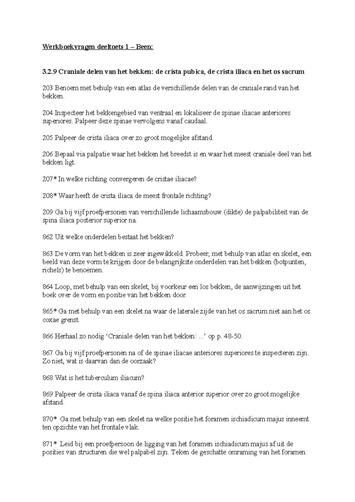 Werkboekvragen Deeltoets 1: Anatomie van het Bekken en Been - Studeersnel