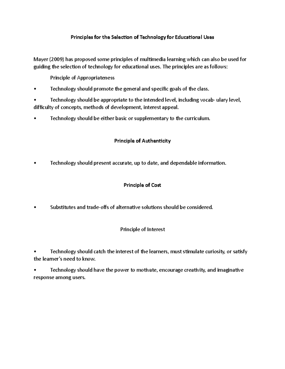 Tech Selection Principles for Effective Educational Uses (EDU 101 ...