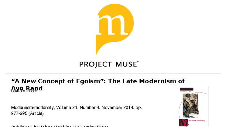 A New Concept of Egoism: The Late Modernism of Ayn Rand (ENG 101) - Studocu