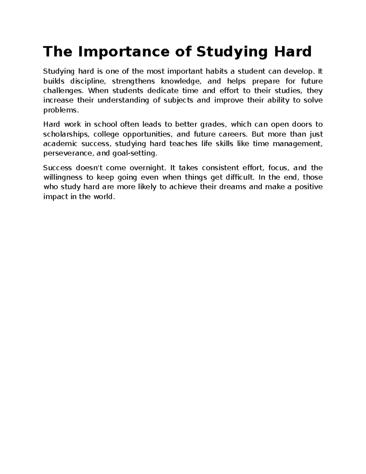 The Importance of Hard Work in Achieving Academic Success - Studocu
